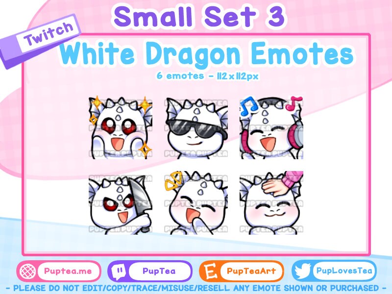 6x Cute White Dragon Emotes Pack for Twitch Youtube and Discord Set 3 ...