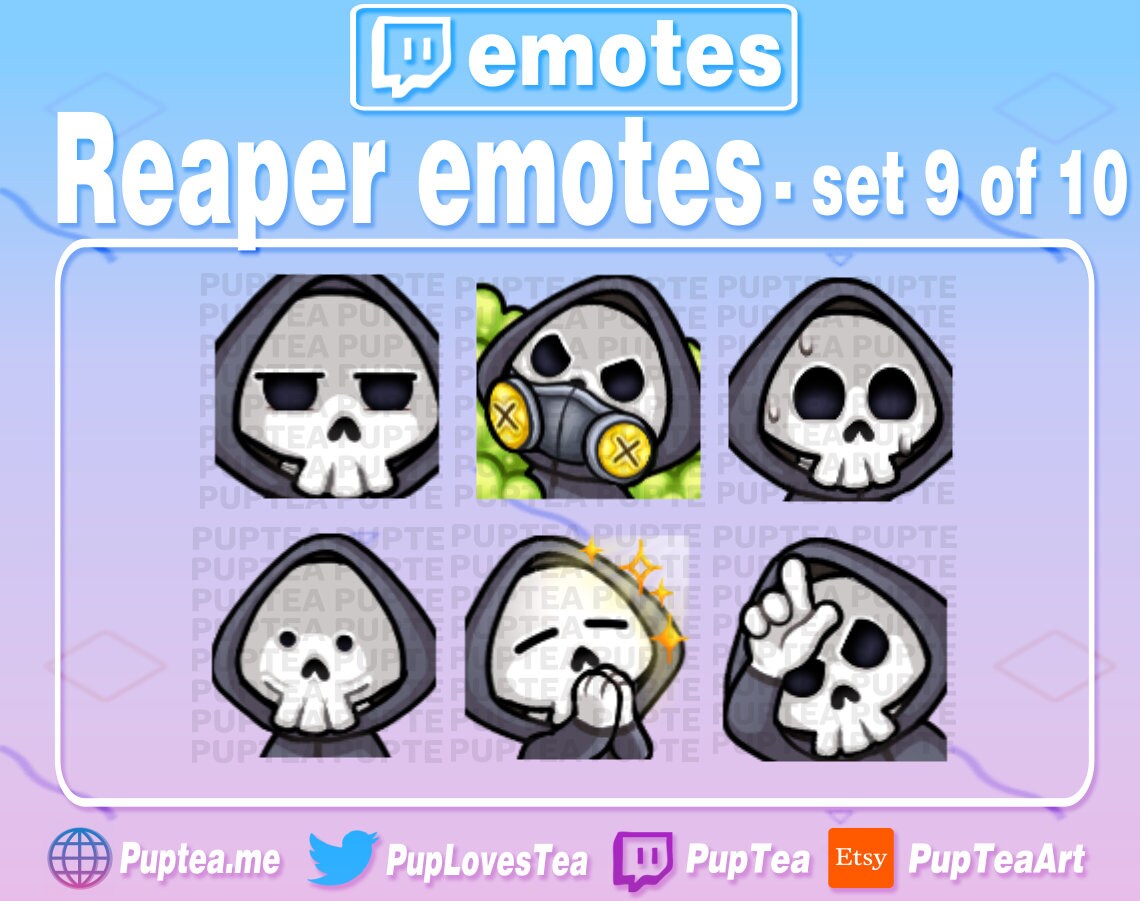 6x Cute Skeleton Grim Reaper Emotes Pack for Twitch Youtube and Discord ...