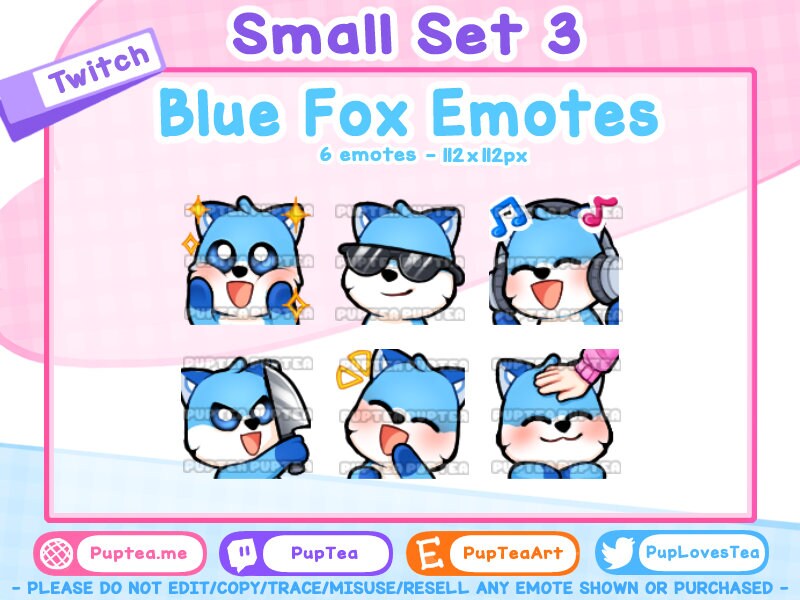 6x Cute Blue Fox Emotes Pack for Twitch Youtube and Discord Set 3 - Etsy