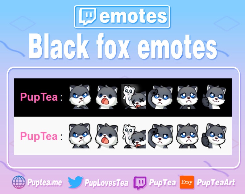 6x Cute Black Fox Emotes Pack For Twitch Youtube And Discord Set 2 Etsy