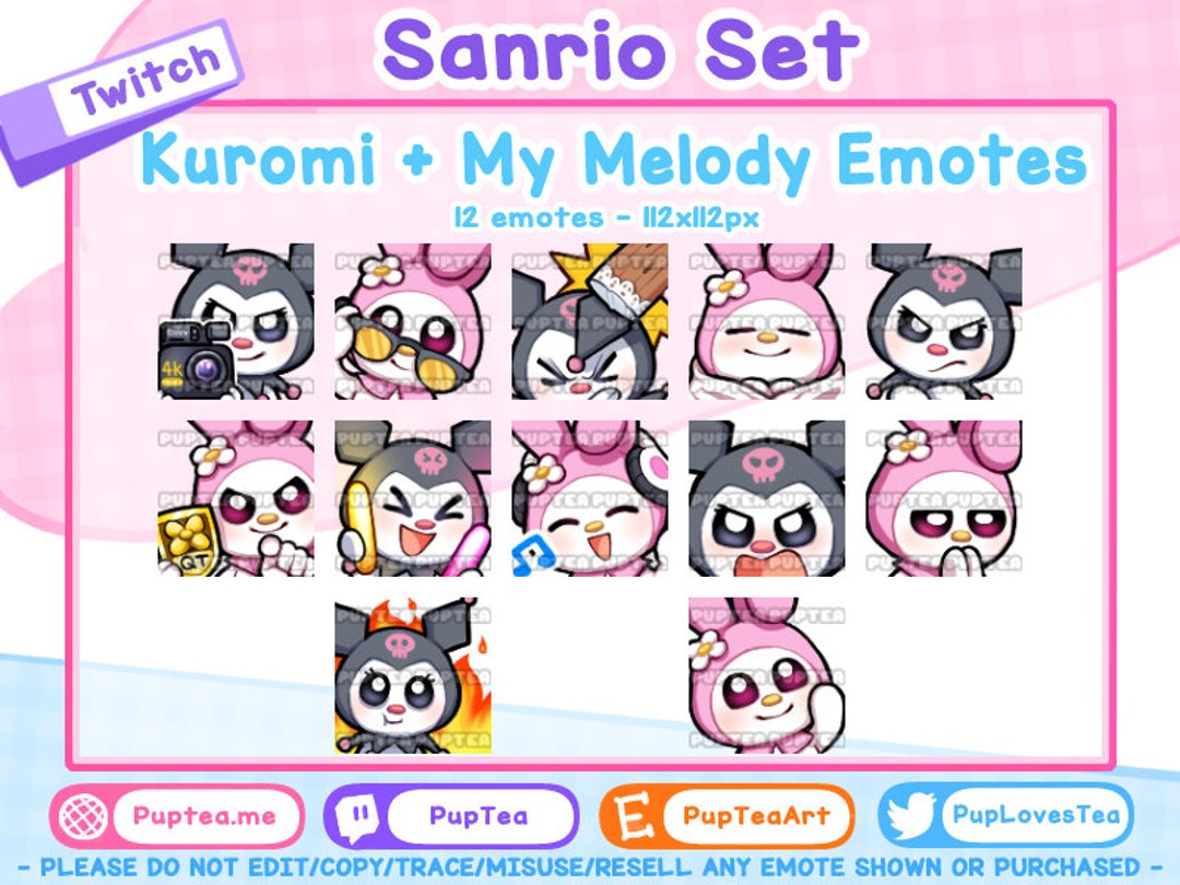12x Cute Kurómi x My Mélody Emotes Pack para Twitch Youtube y - Etsy España