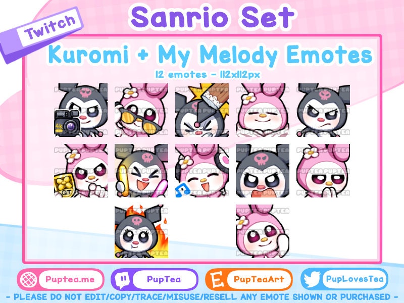 12x Cute Kurómi x My Mélody Emotes Pack para Twitch Youtube y - Etsy España