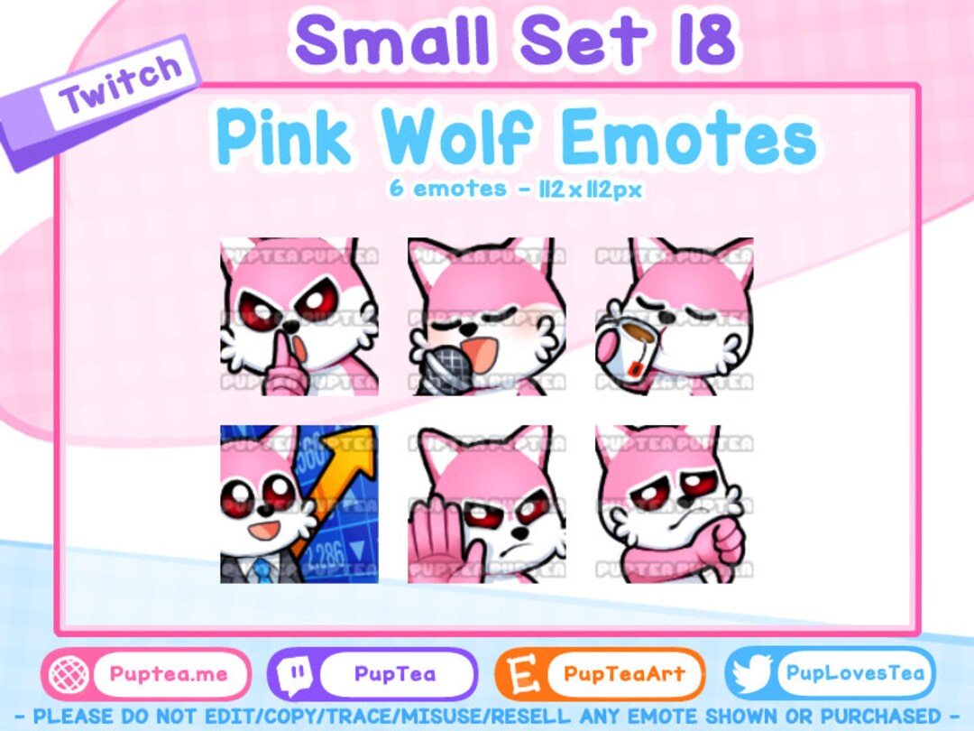 6x Cute Pink Wolf Emotes Pack for Twitch Youtube and Discord Set 18 - Etsy