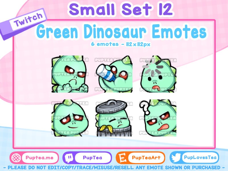 6x Cute Green Dinosaur Emotes Pack for Twitch Youtube and Discord Set ...