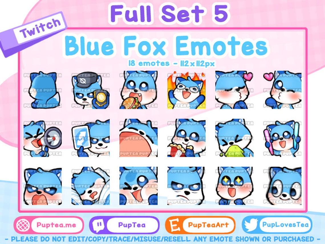 18x Cute Blue Fox Emotes Pack for Twitch Youtube and Discord | Full Set ...
