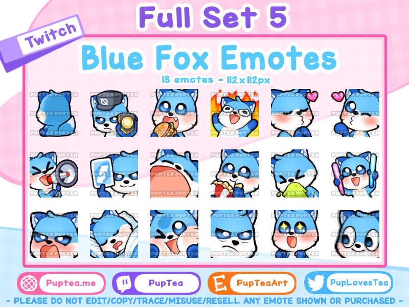 18x Cute Blue Fox Emotes Pack for Twitch Youtube and Discord | Full Set ...