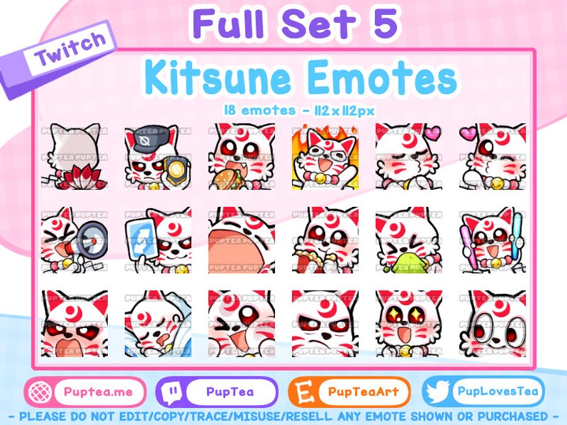 18x Cute Kitsune Emotes Pack for Twitch Youtube and Discord Full Set 5 ...