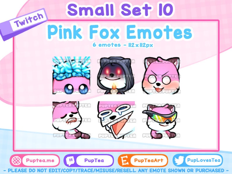 6x Cute Pink Fox Emotes Pack For Twitch Youtube And Discord Small Set