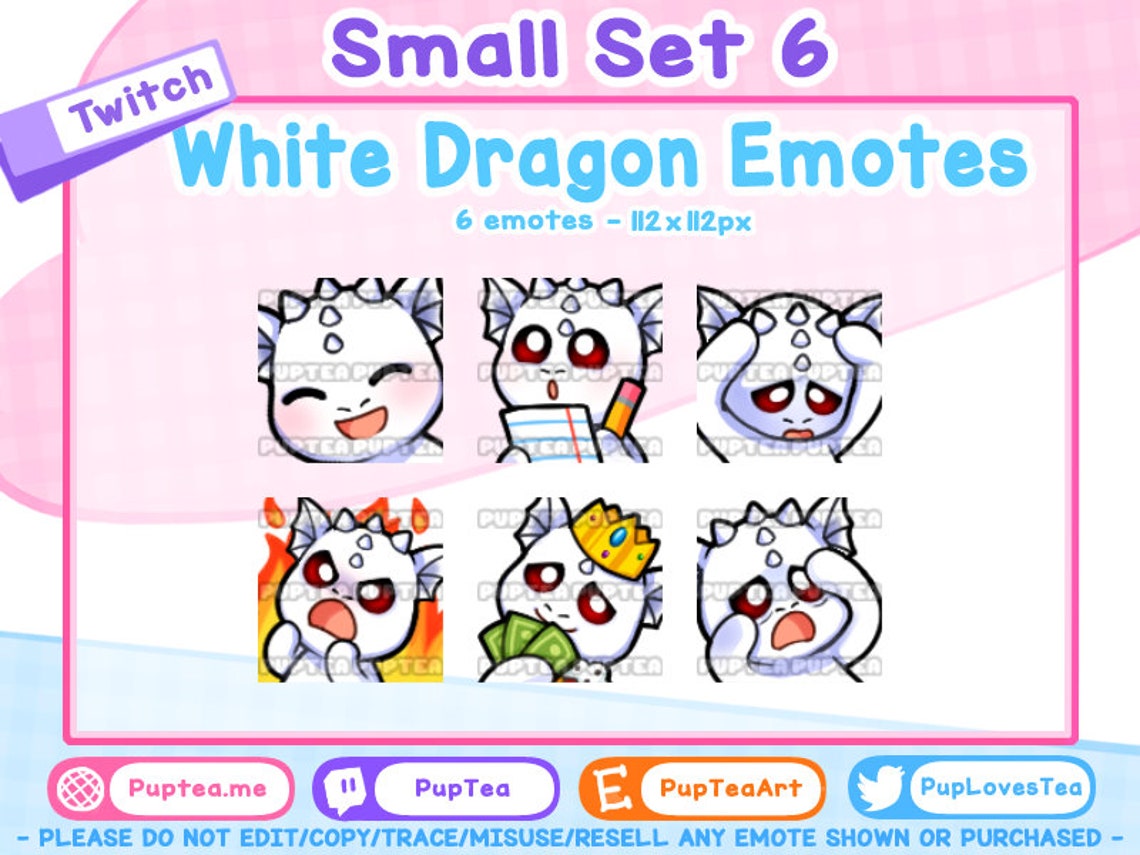 6x Cute White Dragon Emotes Pack for Twitch Youtube and Discord Set 6 ...