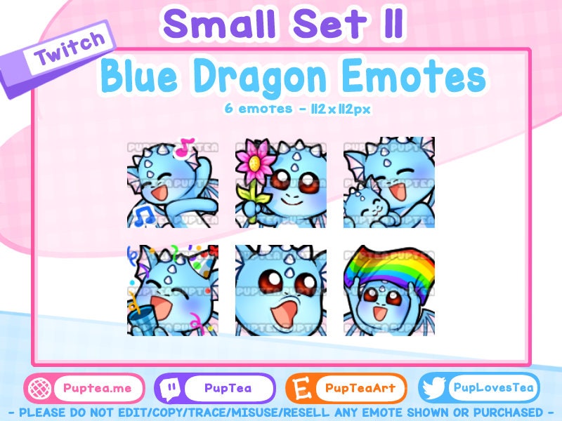 6x Cute Blue Dragon Emotes Pack for Twitch Youtube and Discord Set 11 ...