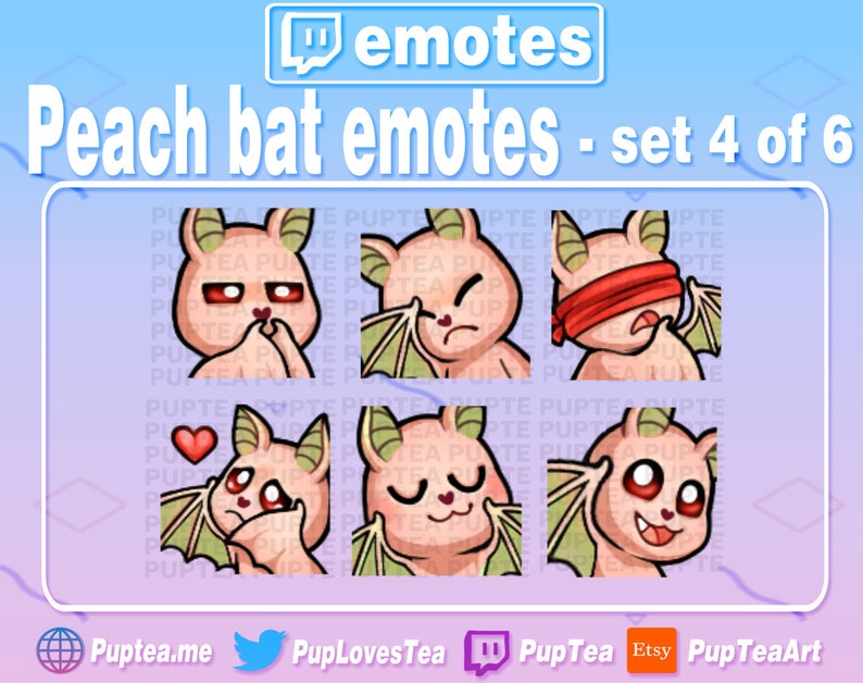 6x Cute Peach Bat Emotes Pack for Twitch Youtube and Discord - Etsy