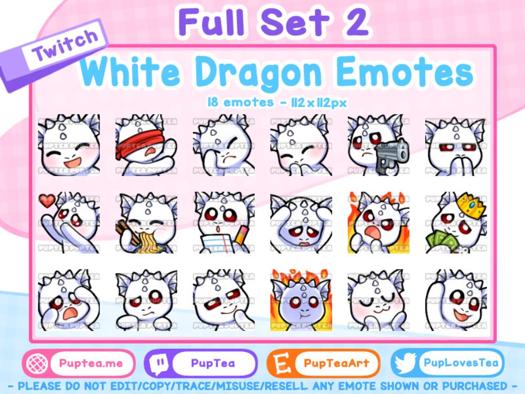 18x Cute White Dragon Emotes Pack for Twitch Youtube and Discord Full ...