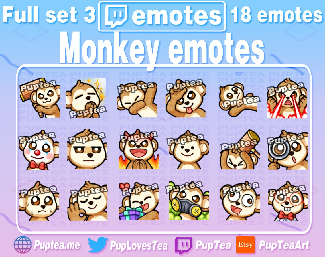 18x Cute Monkey Emotes Pack for Twitch Youtube and Discord - Etsy