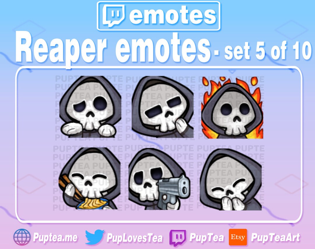 6x Cute Skeleton Grim Reaper Emotes Pack for Twitch Youtube - Etsy