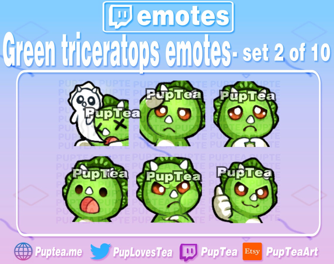 6x Cute Green Triceratops Emotes Pack for Twitch and Discord | Etsy