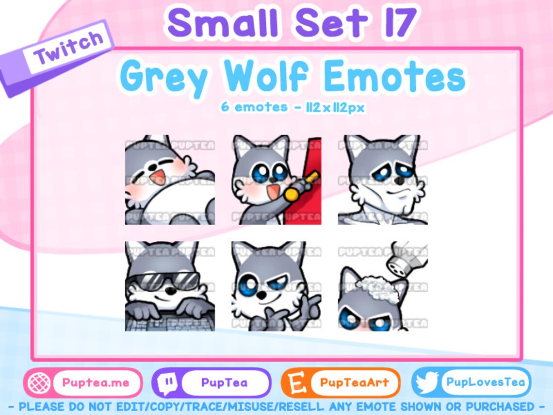 6x Cute Grey Wolf Emotes Pack for Twitch Youtube and Discord - Etsy