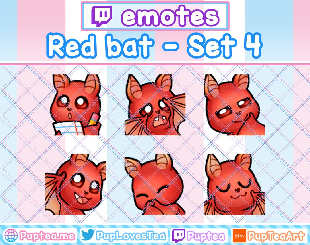 6x Cute Red Bat Emotes Pack for Twitch Youtube and Discord Set 4 - Etsy