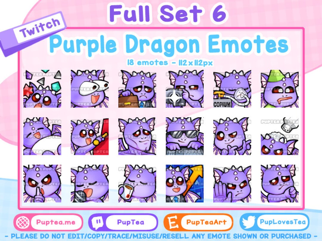 18x Cute Purple Dragon Emotes Pack for Twitch Youtube and Discord ...