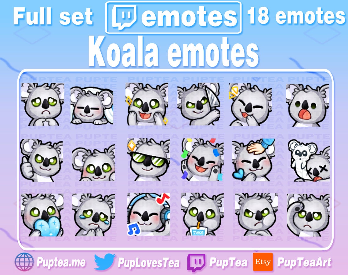 18x Cute Koala Emotes Pack for Twitch Youtube and Discord | Full Set 1 ...