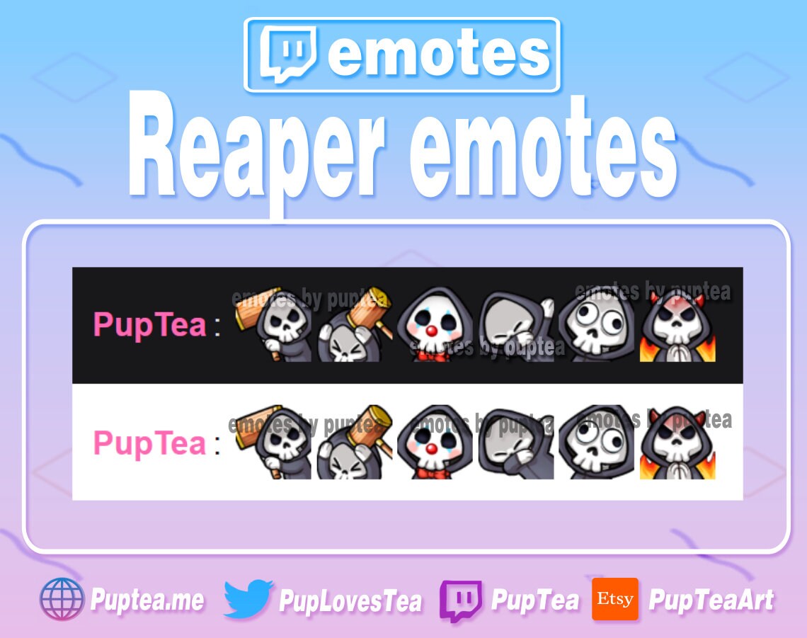6x Cute Skeleton Grim Reaper Emotes Pack for Twitch Youtube - Etsy