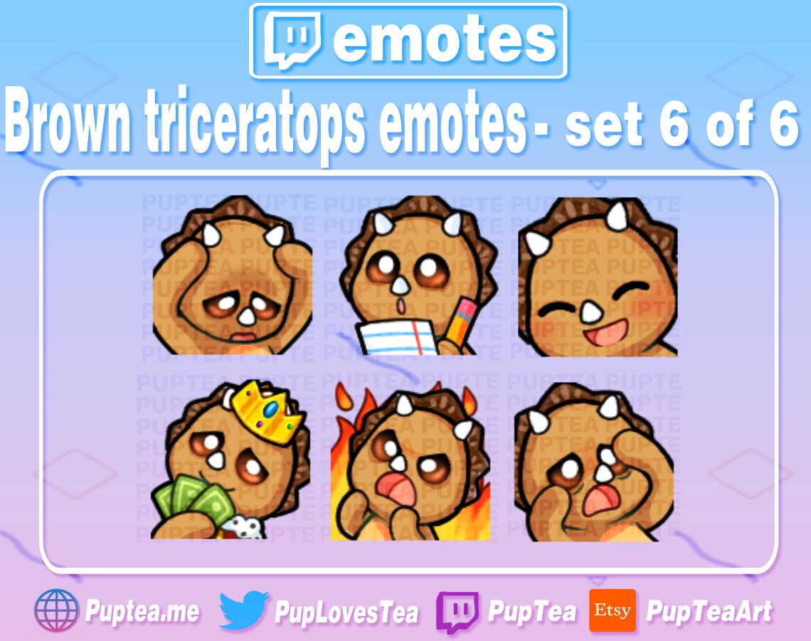 6x Cute Brown Triceratops Emotes Pack for Twitch Youtube and Discord ...