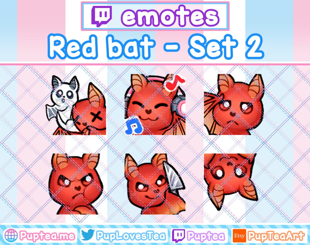 6x Cute Red Bat Emotes Pack for Twitch Youtube and Discord Set 2 - Etsy