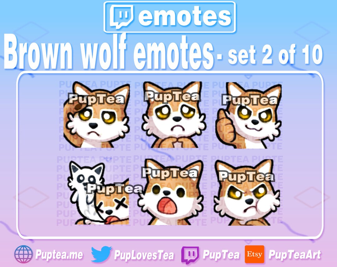 6x Cute Brown Wolf Emotes Pack for Twitch Youtube and Discord Set 2 - Etsy