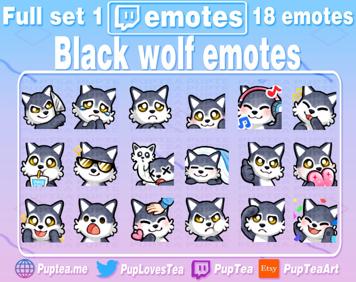 18x Cute Black Wolf Emotes Pack for Twitch Youtube and Discord | Full ...