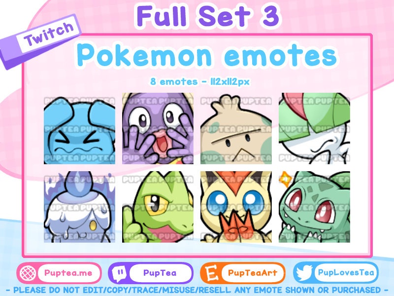 8x Pokemon Twitch and Discord Emote Bundle of Pokemon Emotes Full Set 3 ...