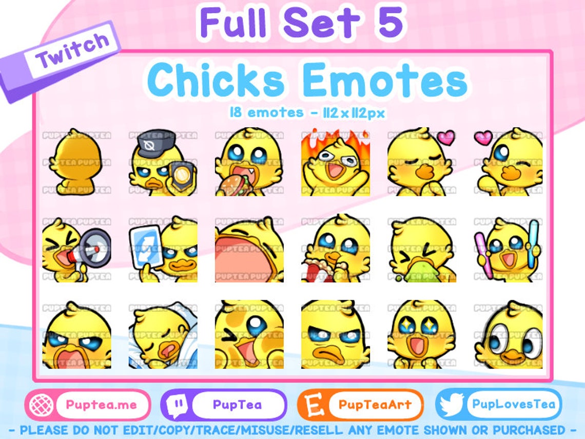 18x Cute Chick / Duck Emotes Pack for Twitch Youtube and Discord Full ...