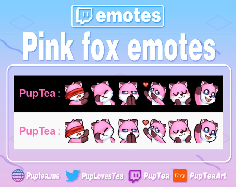 6x Cute Pink Fox Emotes Pack For Twitch Youtube And Discord Set 4 Etsy