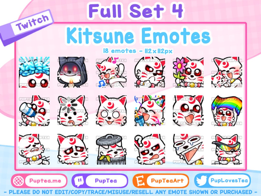 18x Cute Kitsune Emotes Pack for Twitch Youtube and Discord | Full Set ...