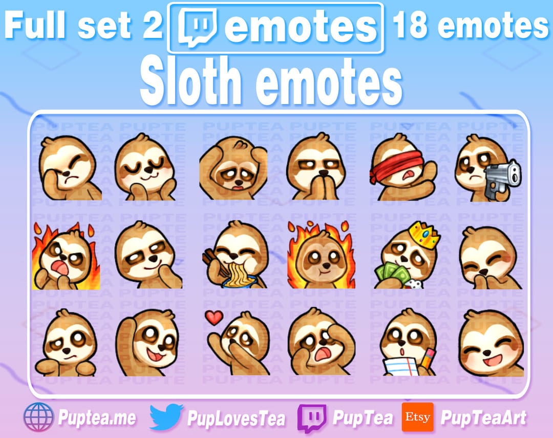 18x Cute Sloth Emotes Pack for Twitch Youtube and Discord | Full Set 2 ...