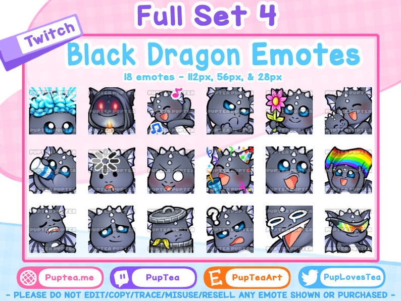 18x Cute Black / Grey Dragon Emotes Pack for Twitch Youtube - Etsy