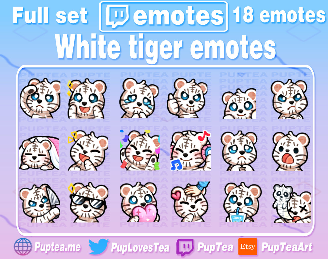 18x Cute White Tiger Emotes Pack for Twitch Youtube and Discord Full ...