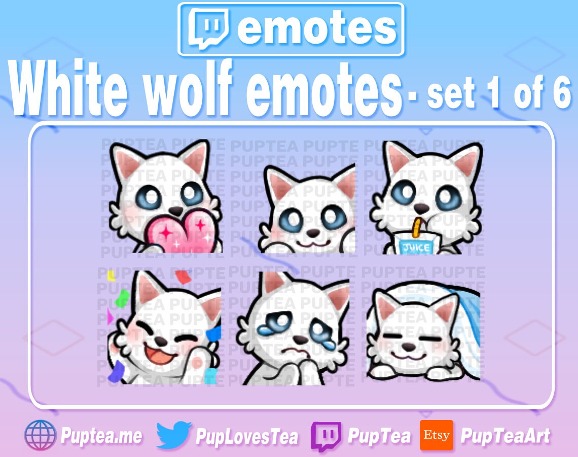 6x Cute White Wolf Emotes Pack for Twitch Youtube and Discord Set 1 - Etsy
