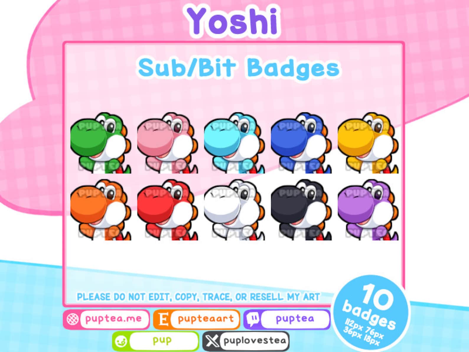 10x Cute Yoshi Mario Twitch Sub Badges / Cheer Bit Badges - Etsy