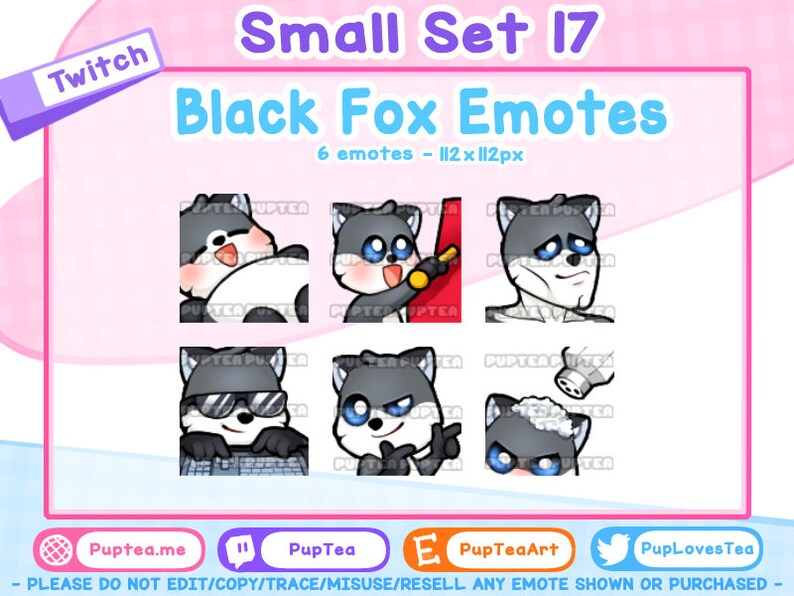 6x Cute Black Fox Emotes Pack For Twitch Youtube And Discord Set 17 Etsy