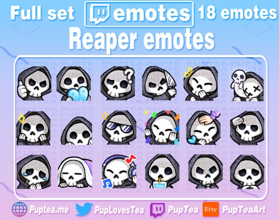 18x Cute Skeleton Grim Reaper Emotes Pack for Twitch and | Etsy