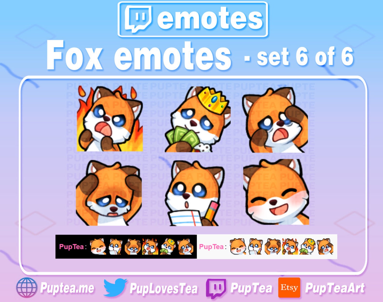 6x Cute Fox Emotes Pack for Twitch Youtube and Discord Set 6 - Etsy