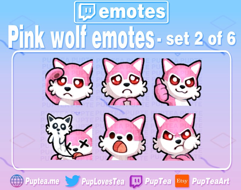 6x Cute Pink Wolf Emotes Pack for Twitch Youtube and Discord | Set 2 - Etsy