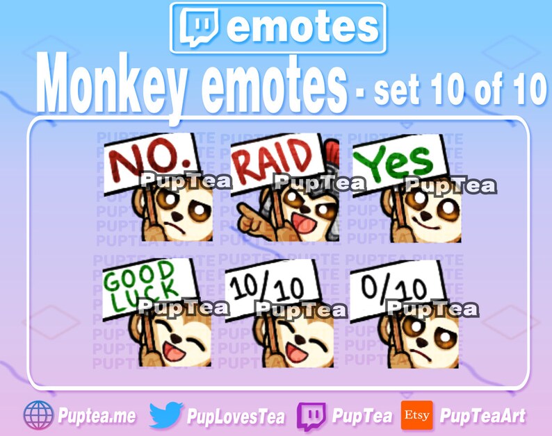 6x Cute Monkey Emotes Pack for Twitch Youtube and Discord | Set 10 - Etsy