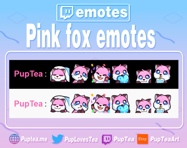6x Cute Pink Fox Emotes Pack For Twitch Youtube And Discord Set 1 Etsy