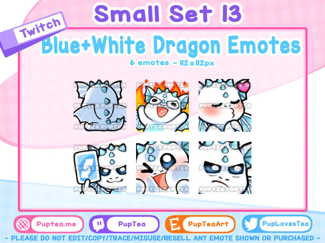 6x Cute Blue and White Dragon Emotes Pack for Twitch Youtube and ...