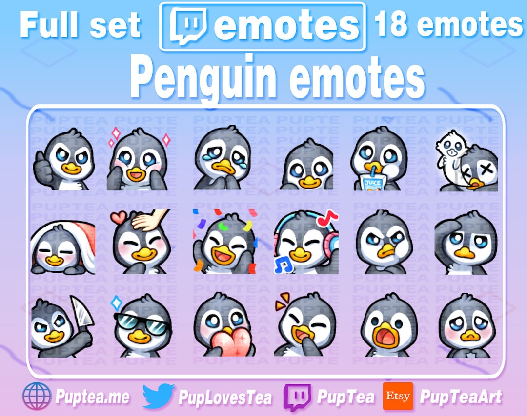 18x Cute Black Penguin Emotes Pack for Twitch Youtube and Discord ...