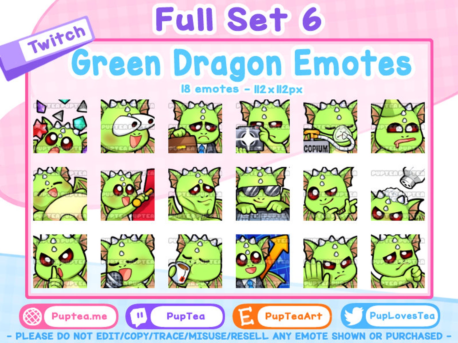 18x Cute Green Dragon Emotes Pack for Twitch Youtube and Discord Full ...
