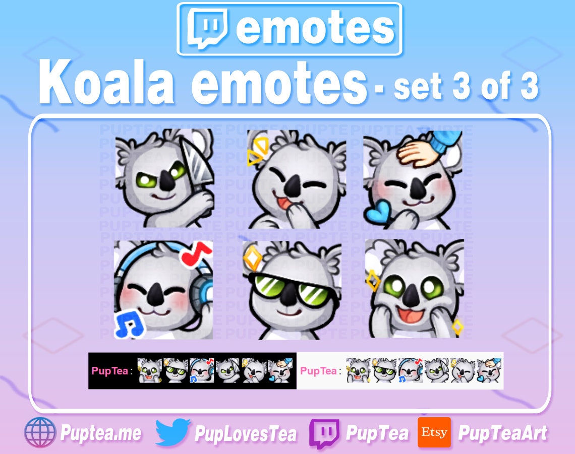 6x Cute Koala Emotes Pack for Twitch Youtube and Discord Set 3 - Etsy