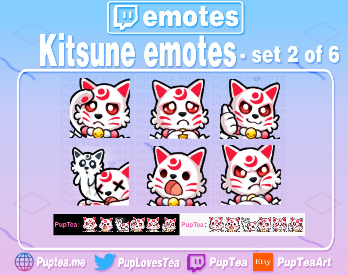 6x Cute Kitsune Emotes Pack for Twitch Youtube and Discord Set 2 - Etsy