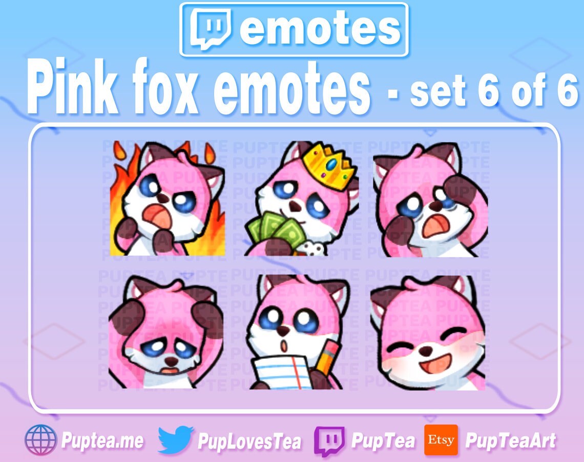 6x Cute Pink Fox Emotes Pack for Twitch Youtube and Discord - Etsy