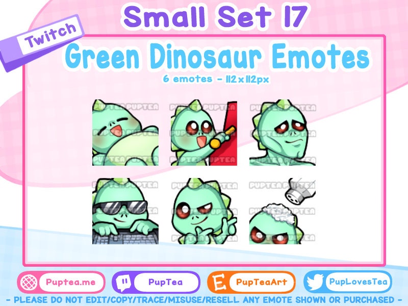 6x Cute Green Dinosaur Emotes Pack for Twitch Youtube and - Etsy